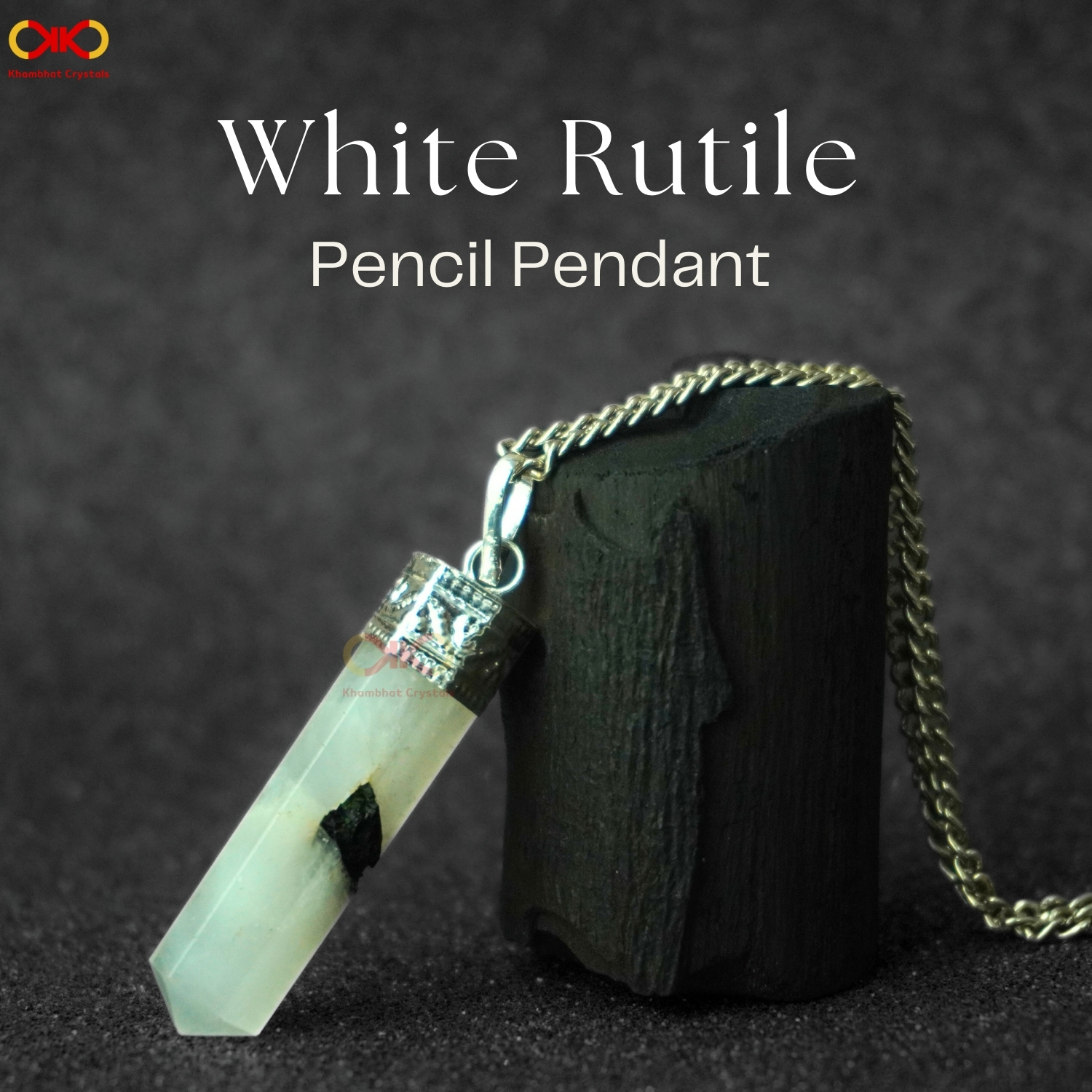White Rutile Pencil Pendant | Khambhat Crystals