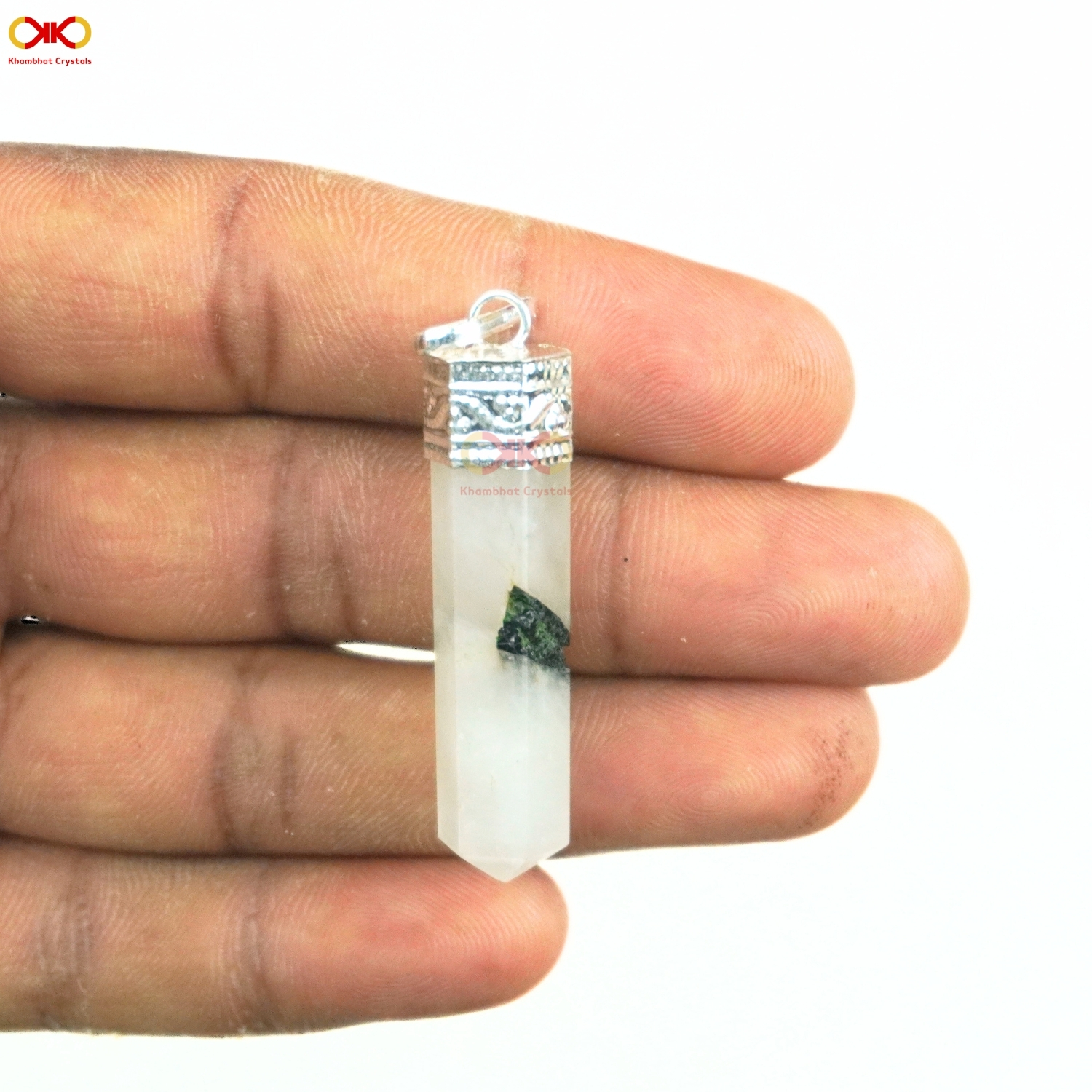 White Rutile Pencil Pendant | Khambhat Crystals
