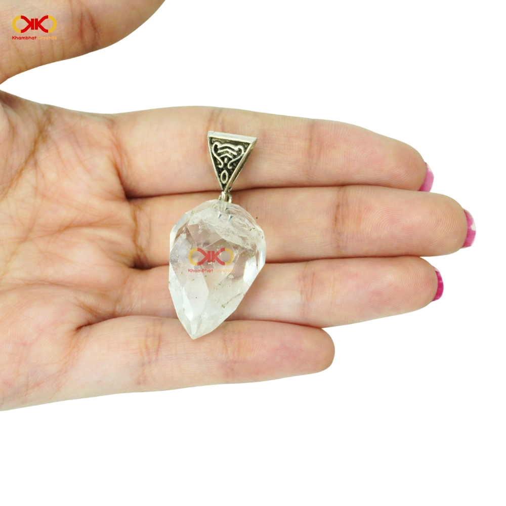 Clear Quartz Diamond Cut Drop Pendant | Khambhat Crystals