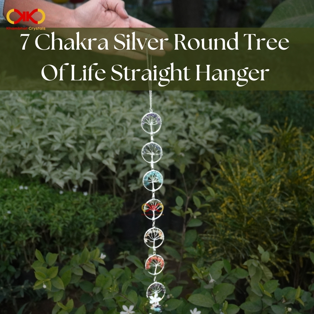 7 Chakra Silver Round Tree Of Life Straight Hanger | Khambhat Crystals