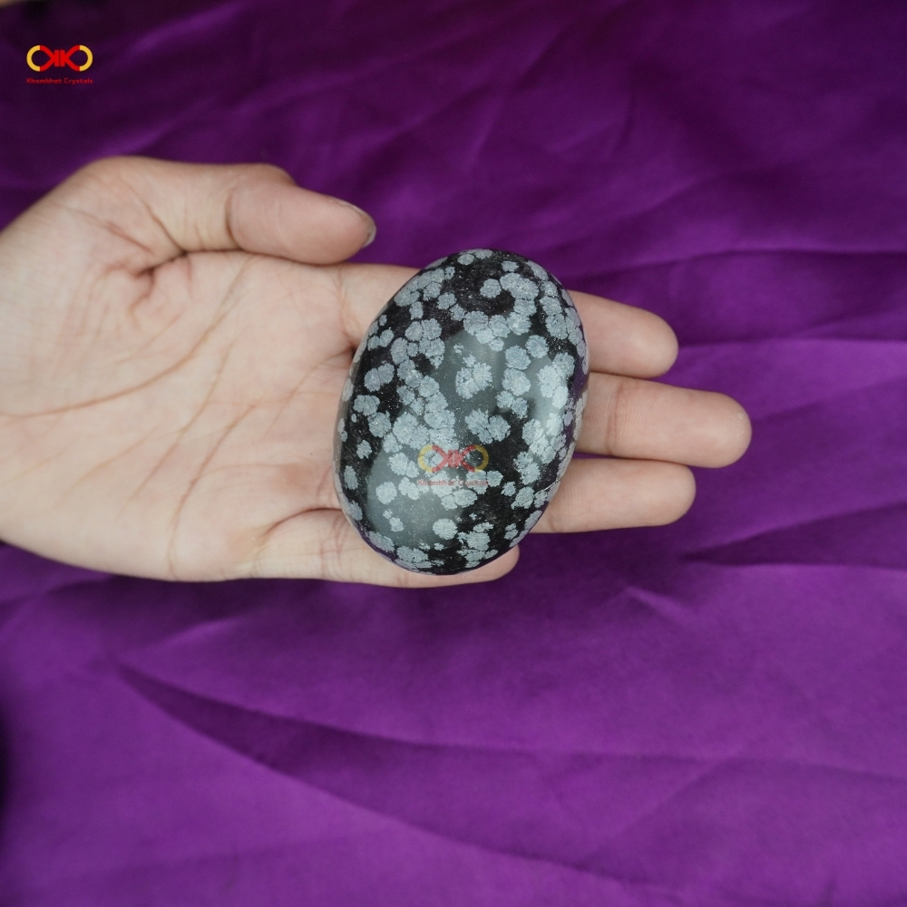 Snowflake Obsidian Palm Stone | Khambhat Crystals