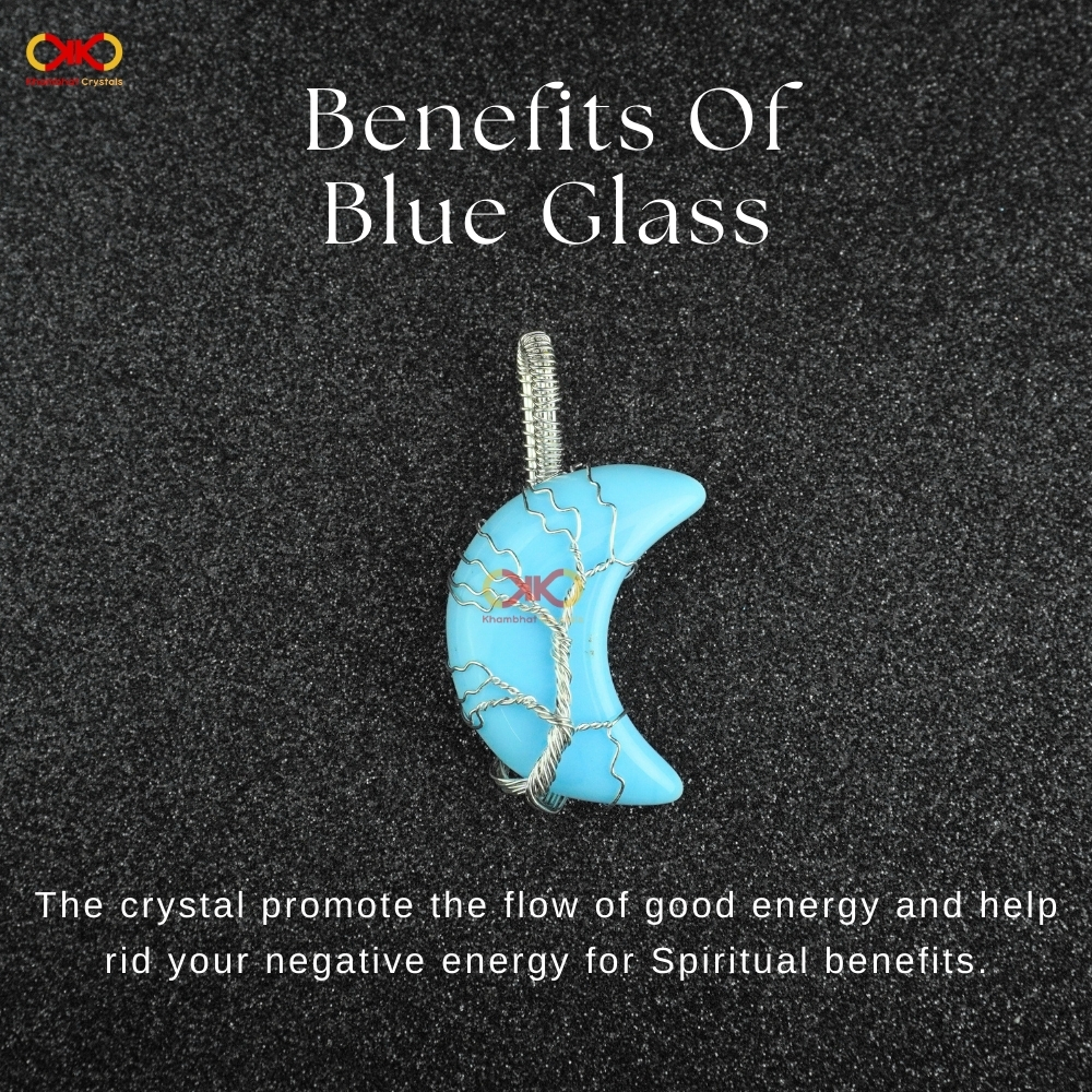 Blue Glass Tree Wire Wrapped Moon Pendant | Khambhat Crystals