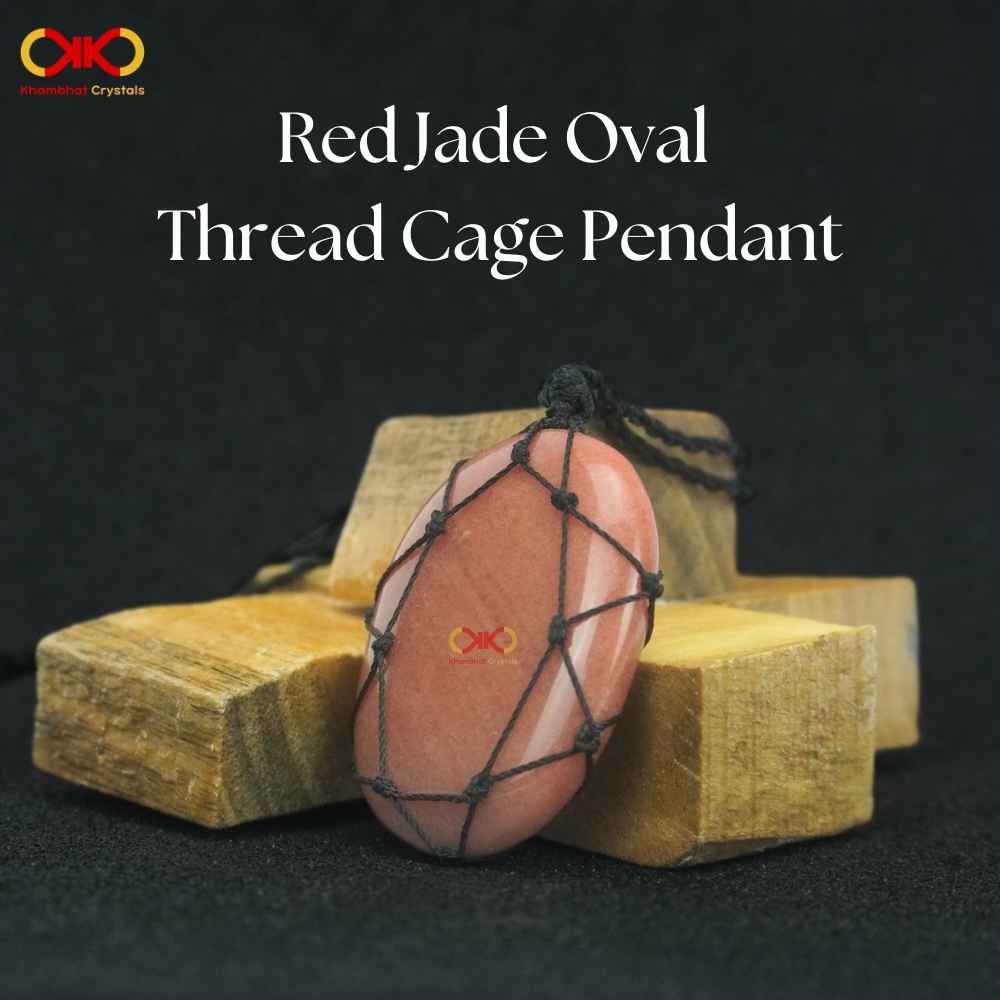 Red Jade Oval Thread Cage Pendant | Khambhat Crystals