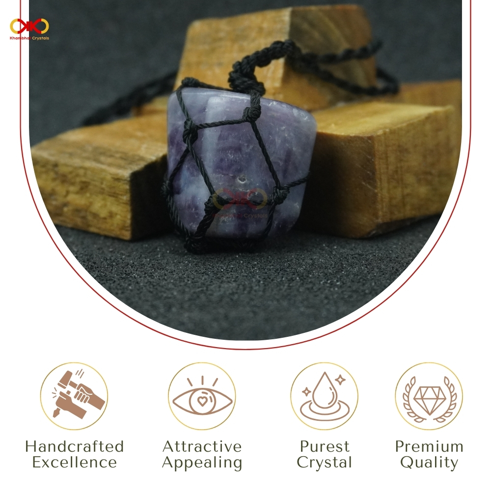 “Amethyst Black Long Thread Tumble Pendant – Khambhat Crystals”
